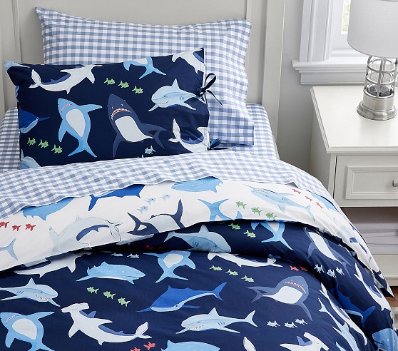 Shark Bite Organic Reversible Duvet & Shams | Pottery Barn Kids