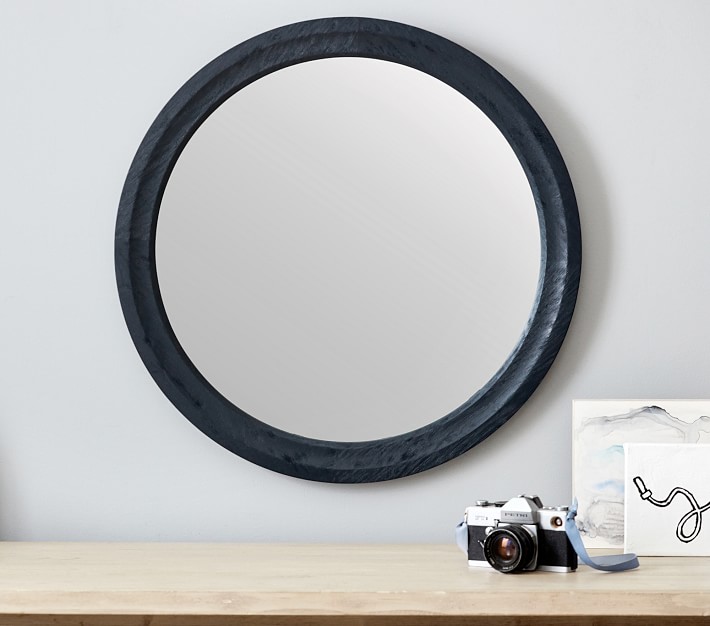 Weathered Navy Wood Round Mirror | Pottery Barn Kids