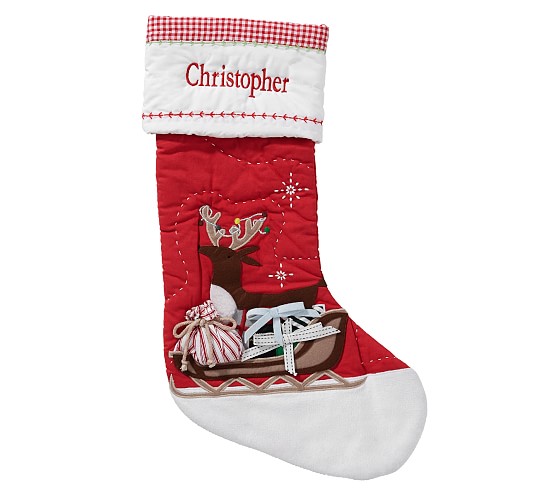 Reindeer Sleigh Quilted Christmas Stocking | Pottery Barn Kids