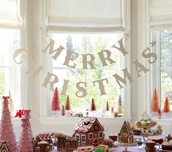 Oversized Silver Glitter Merry Christmas Garland | Pottery Barn Kids