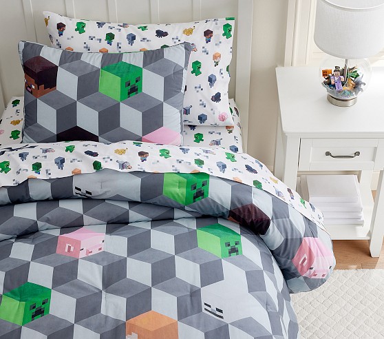 Minecraft Organic Printed Kids Duvet Cover | Pottery Barn Kids