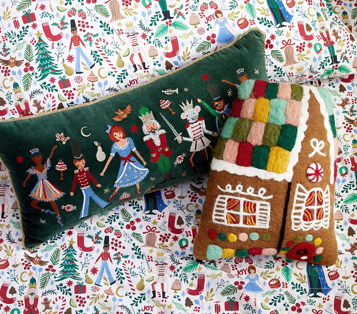 Rifle Paper Co. Nutcracker & Gingerbread House Pillow Set | Pottery ...