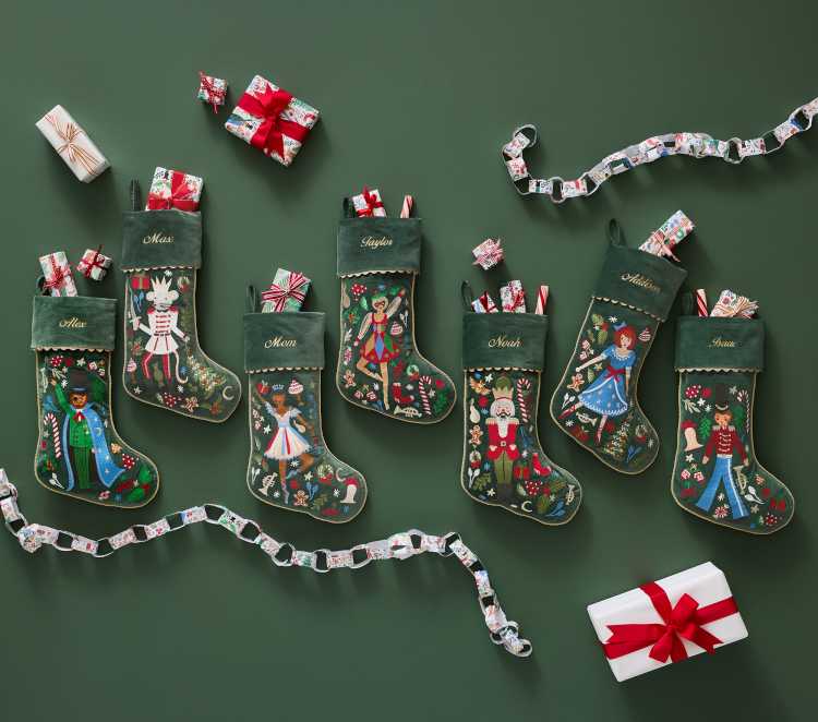 Rifle Paper Co. Nutcracker Embroidered Velvet Christmas Stocking ...