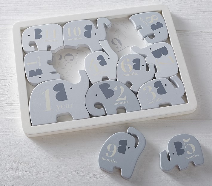 Gray Elephant Milestone Puzzle | Baby Keepsake | Pottery Barn Kids