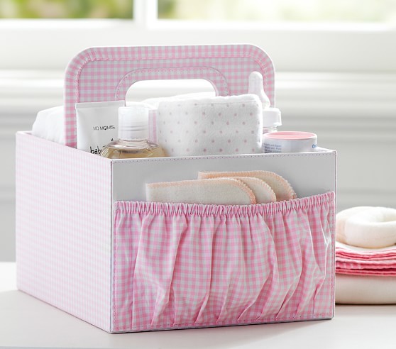 Light Pink Gingham Diaper Caddy | Nursery Storage | Pottery Barn Kids