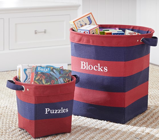 Red/Navy Striped Canvas Buckets | Kids Storage | Pottery Barn Kids