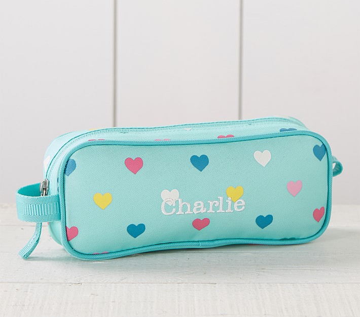 Mackenzie Aqua Multi Heart Glow-in-the-Dark Kids Pencil Case | Pottery ...