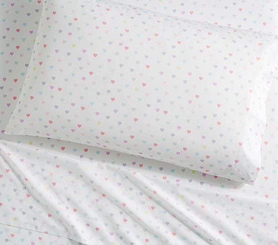 Organic Multi Mini Heart Kids' Sheet Set | Pottery Barn Kids