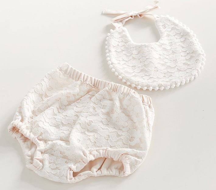 Monique Lhuillier Lace Bib & Bloomers Set | Pottery Barn Kids