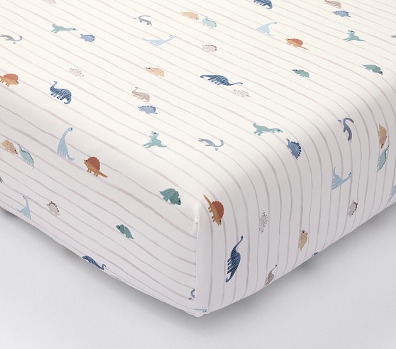 Dillon Dino Stripe Organic Crib Fitted Sheet | Pottery Barn Kids
