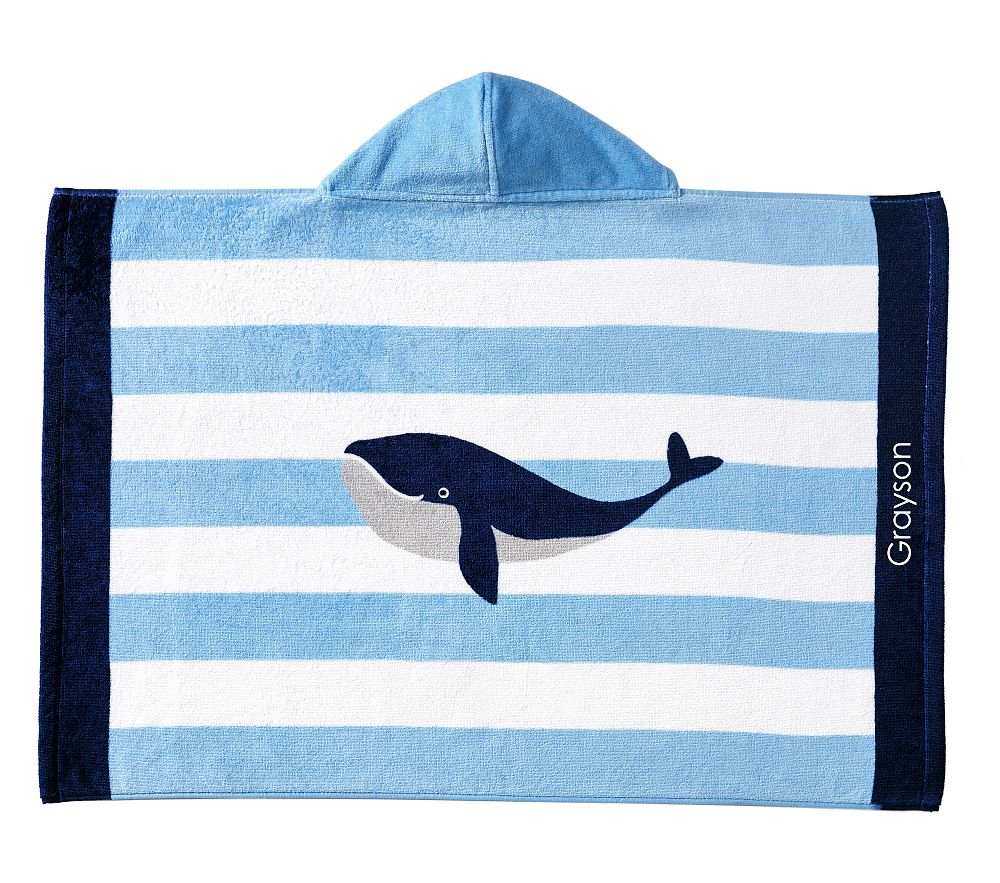 Whale Stripe Baby Beach Hooded Towel UPF 50+ | Pottery Barn Kids