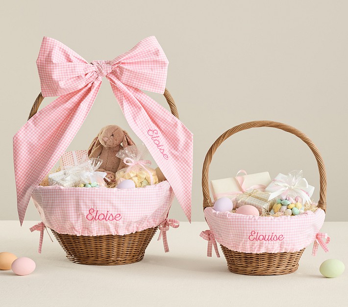 Pink Gingham Easter Basket Liner with Bow | Pottery Barn Kids