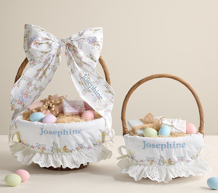 LoveShackFancy White Bunnies Easter Basket Liners & Bow | Pottery Barn Kids