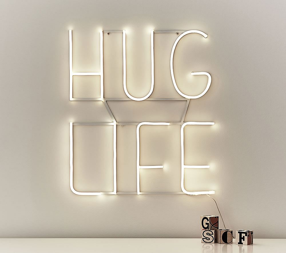 "Hug Life" LED Sentiment Modern Wall Light | Pottery Barn Kids