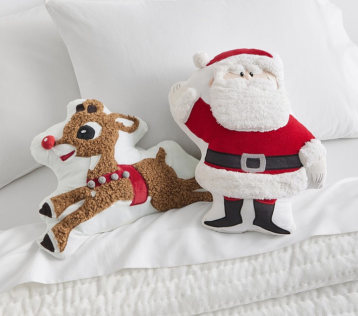 Rudolph® Shaped Light-Up and Rudolph® Santa Pillow Bundle | Pottery ...