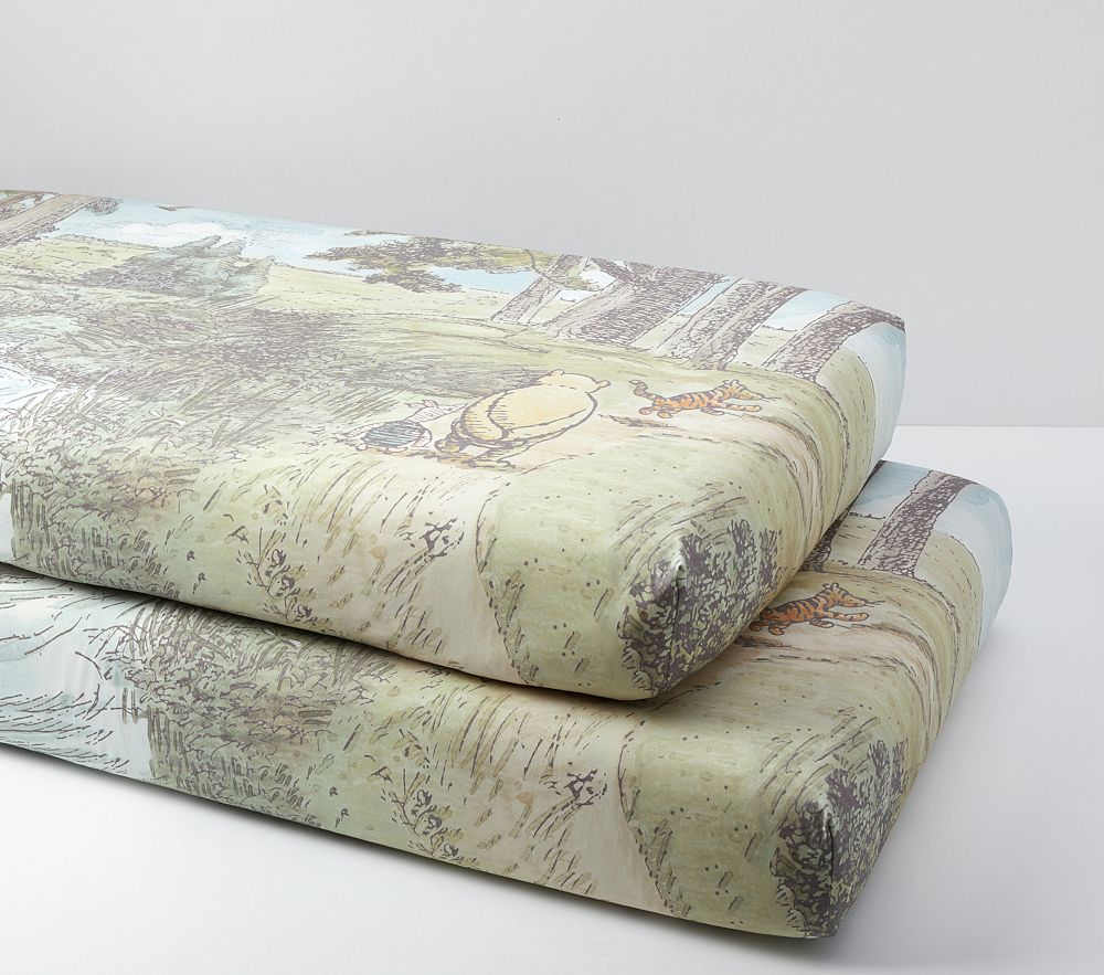 Disney's Winnie the Pooh Mural Organic Crib Fitted Sheet | Pottery Barn ...