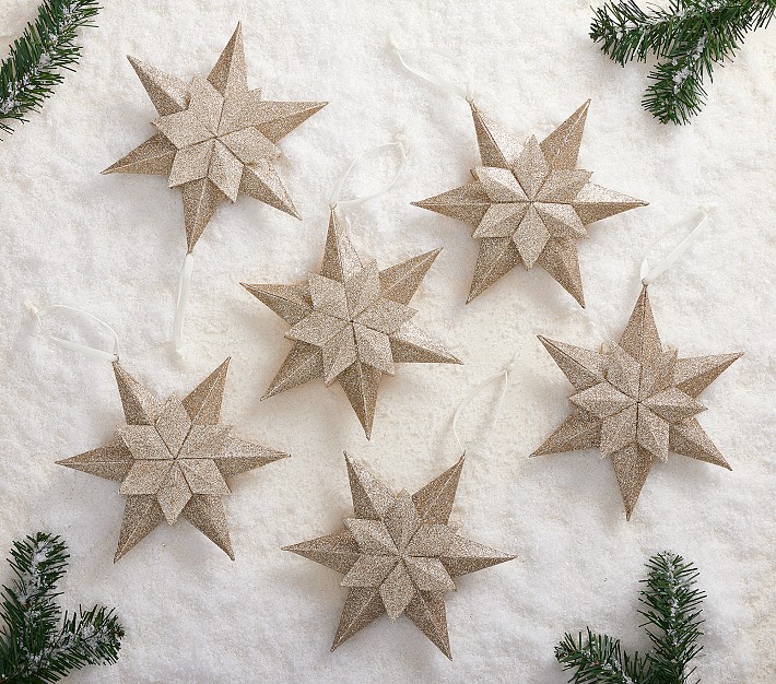 Large Glitter Paper Stars Ornaments, Silver, Set of 6 | Pottery Barn Kids