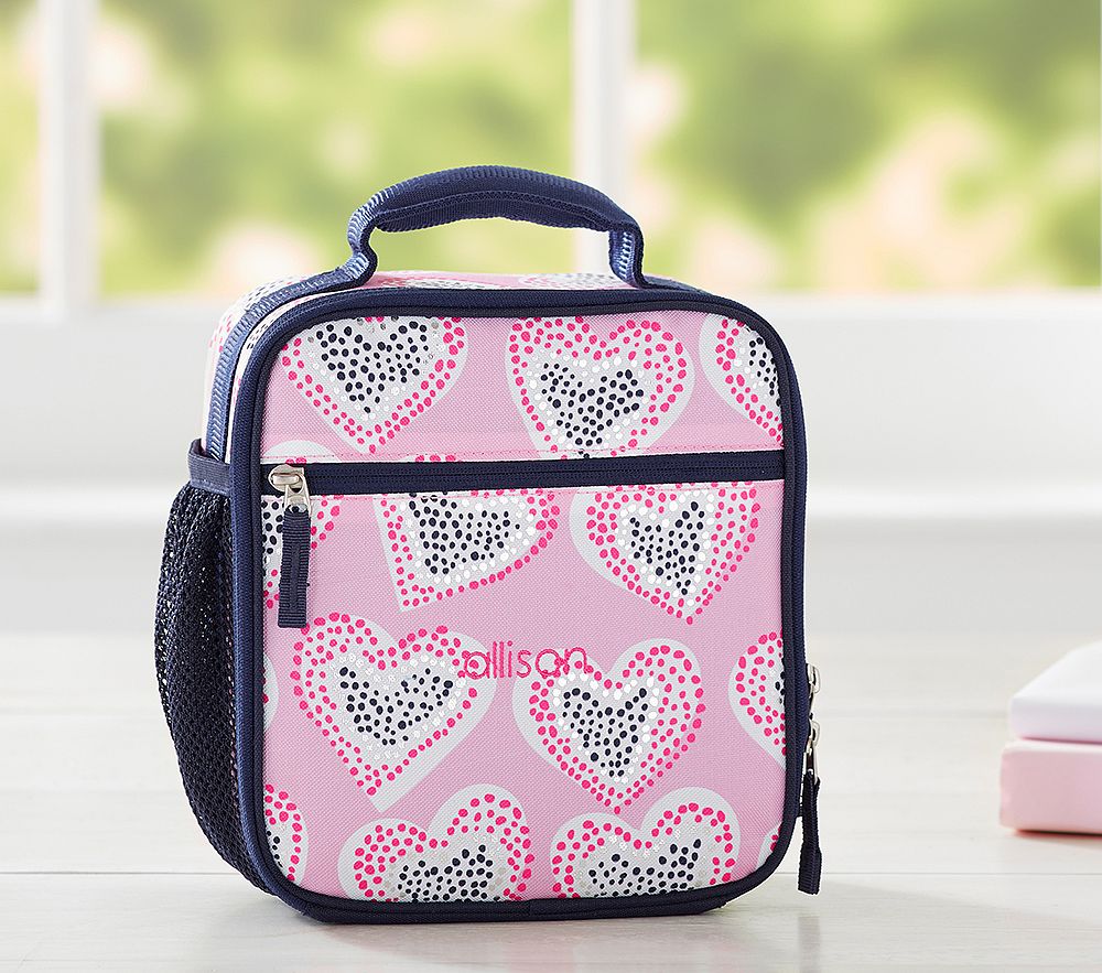 Pink Dotty Foil Heart Kids Lunch Box | Pottery Barn Kids