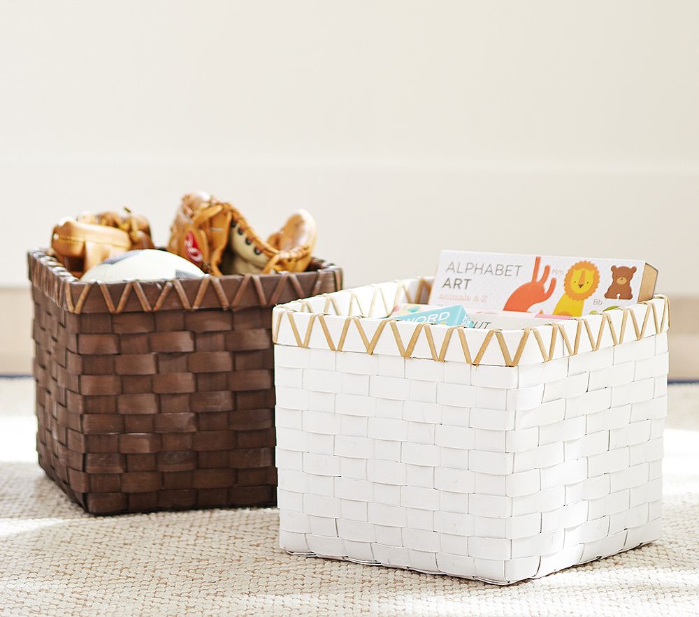 White & Espresso Emory Basket | Kids Storage | Pottery Barn Kids