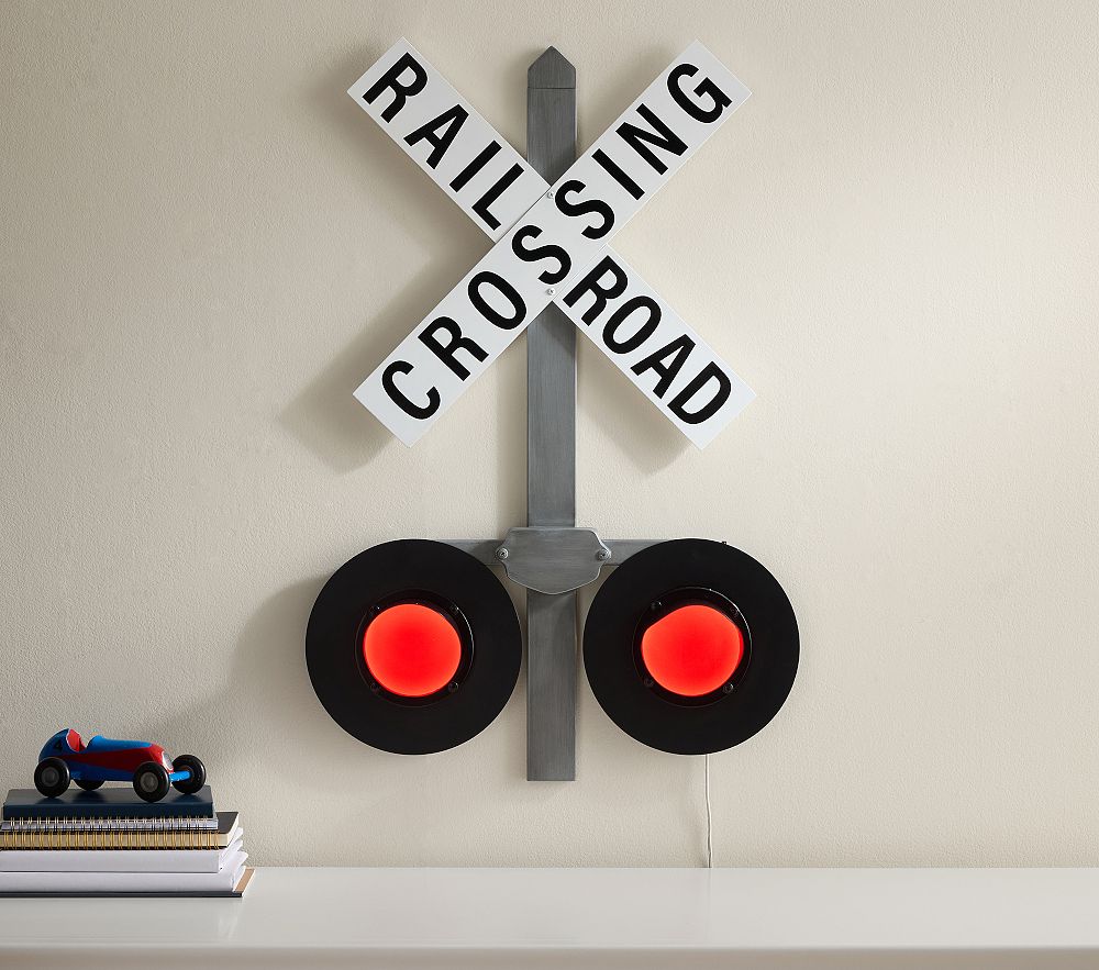 LED Railroad Crossing Metal Sign | Pottery Barn Kids