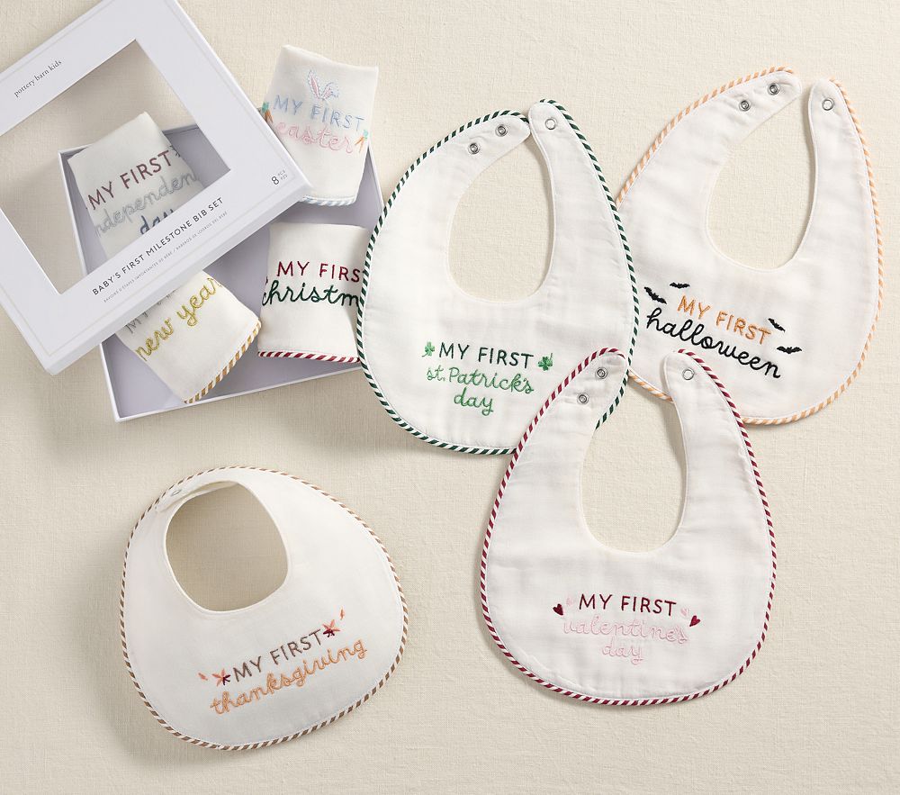 Baby's First Milestone Bib Set of 8 | Pottery Barn Kids