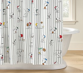 Peanuts® Snoopy® Sports Shower Curtain | Pottery Barn Kids