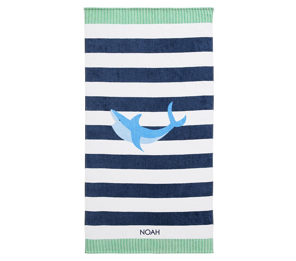 Rugby Stripe Shark Kid Beach Towel UPF 50+ | Pottery Barn Kids