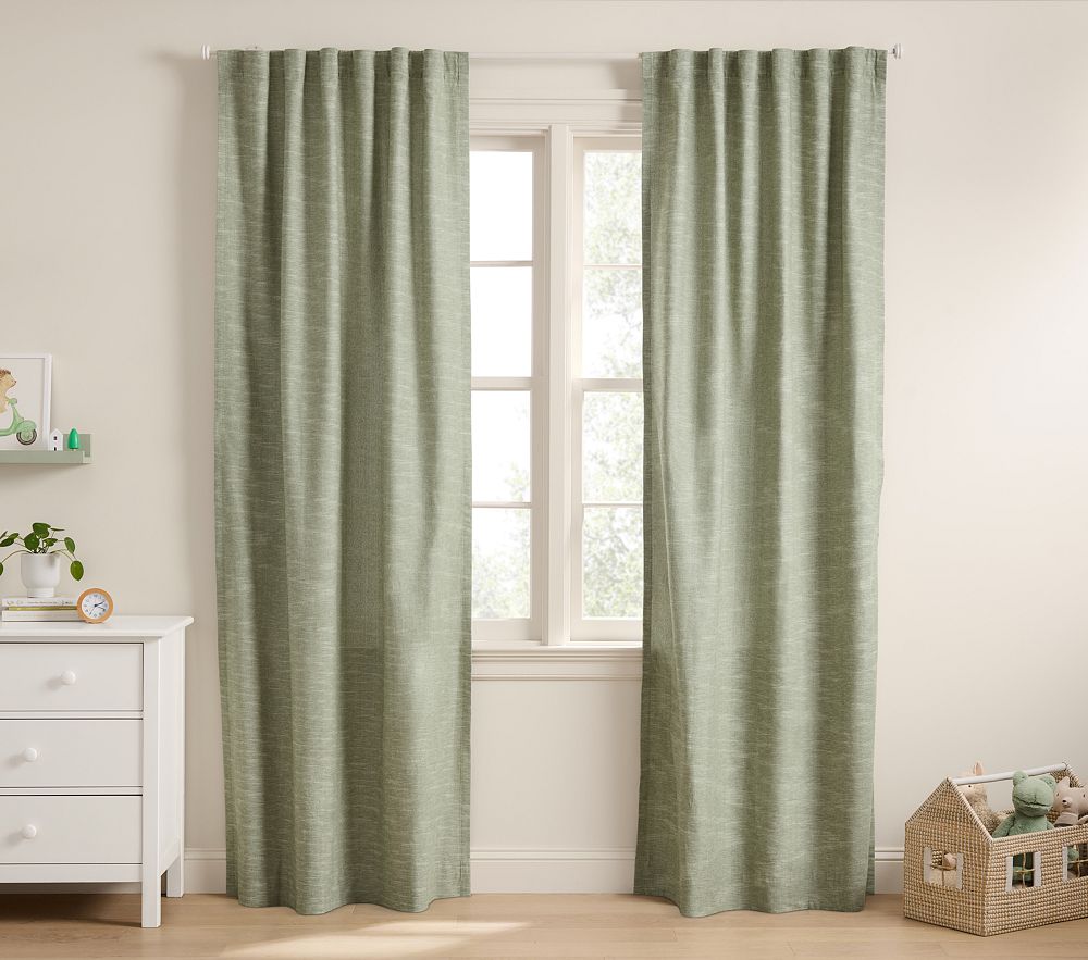 Evelyn Linen Light-Filtering Curtain | Pottery Barn Kids