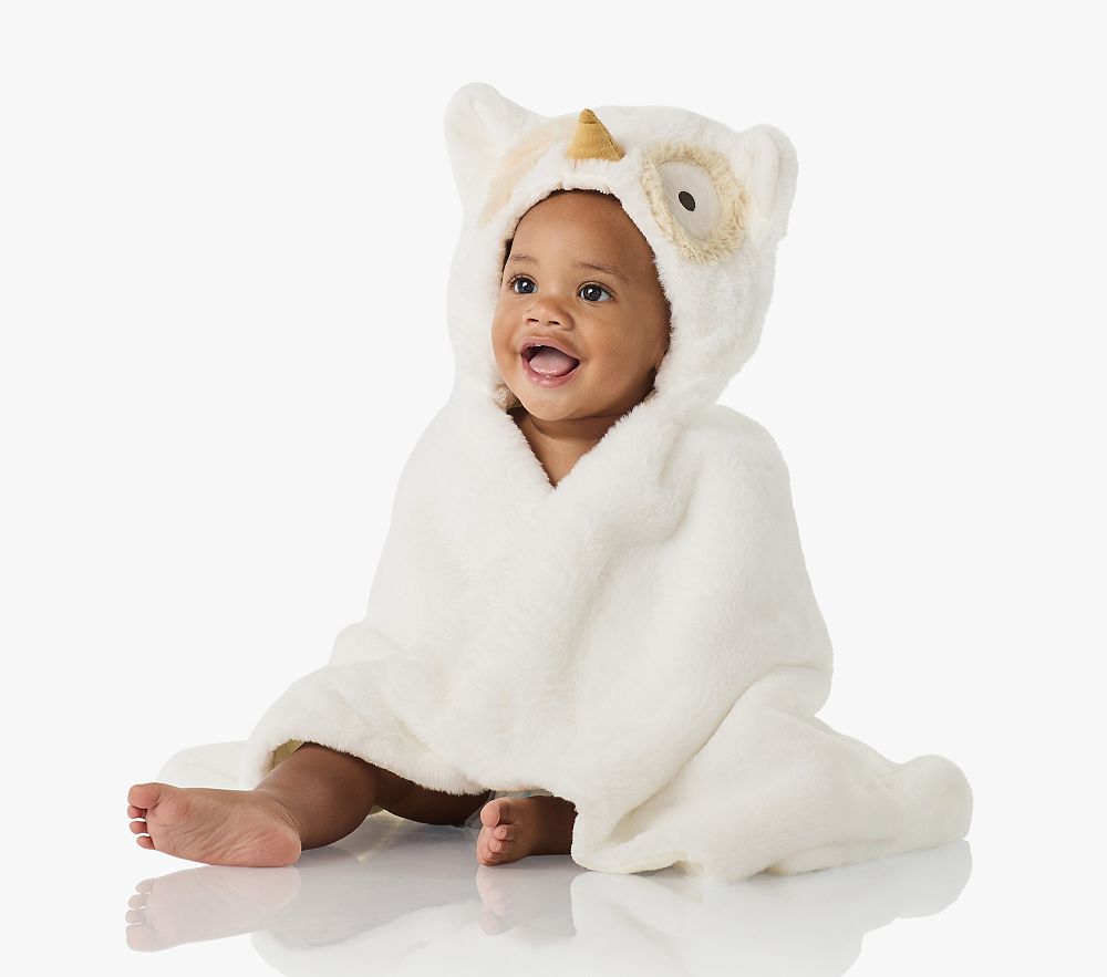 Snow Owl Faux Fur Baby Hooded Towel | Pottery Barn Kids