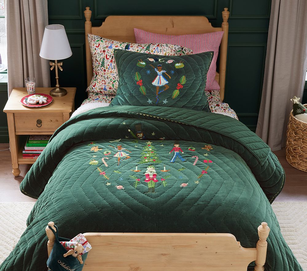 Rifle Paper Co. Green Velvet Nutcracker Quilt & Shams | Pottery Barn Kids