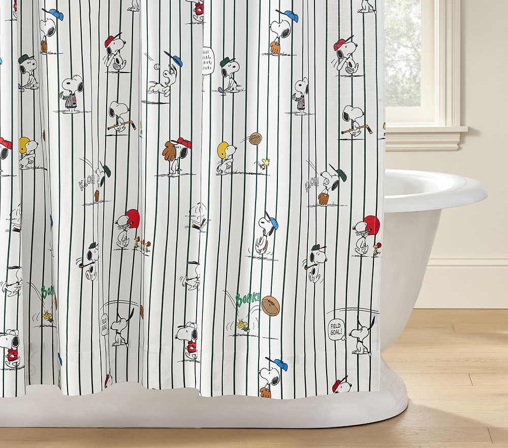 Peanuts® Snoopy® Sports Shower Curtain | Pottery Barn Kids