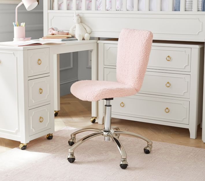 Brushed Nickel Base Square Upholstered Kids Desk Chair | Pottery Barn Kids