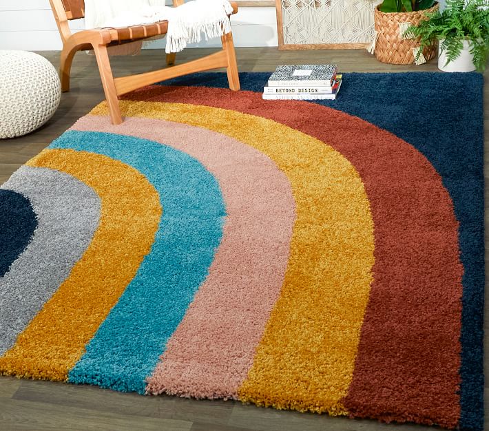 Stain Resistant Rainbow Arch Shag Rug | Pottery Barn Kids