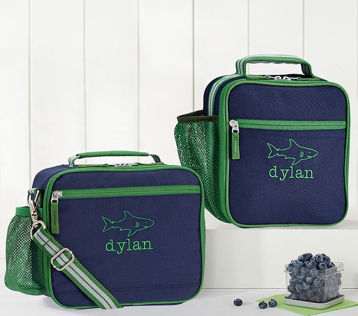 Mackenzie Navy Green Trim Solid Kids Lunch Box | Pottery Barn Kids