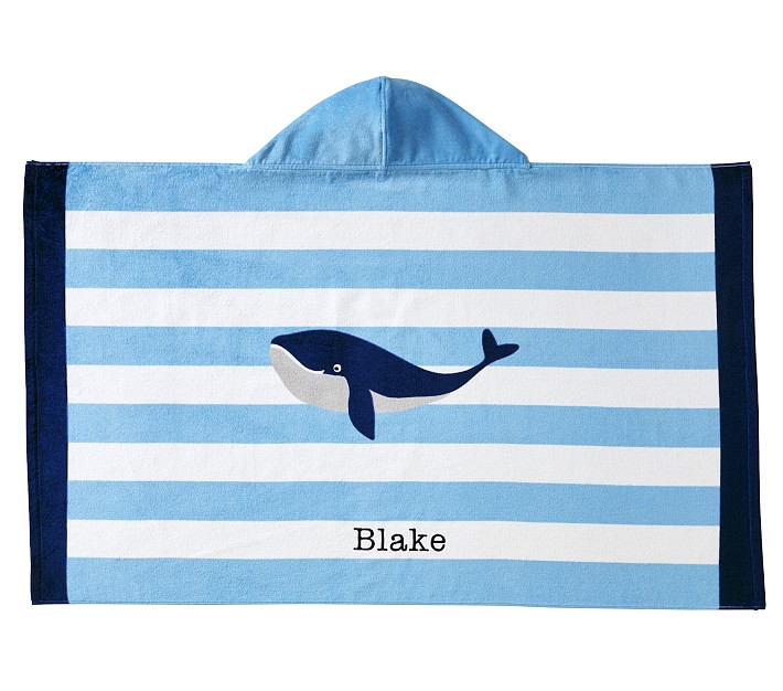 Whale Stripe Kid Beach Hooded Towel | Pottery Barn Kids
