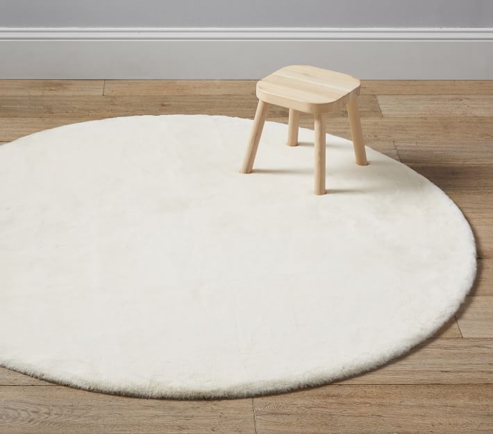 Machine Washable Faux Fur Nursery Round Rug | Pottery Barn Kids