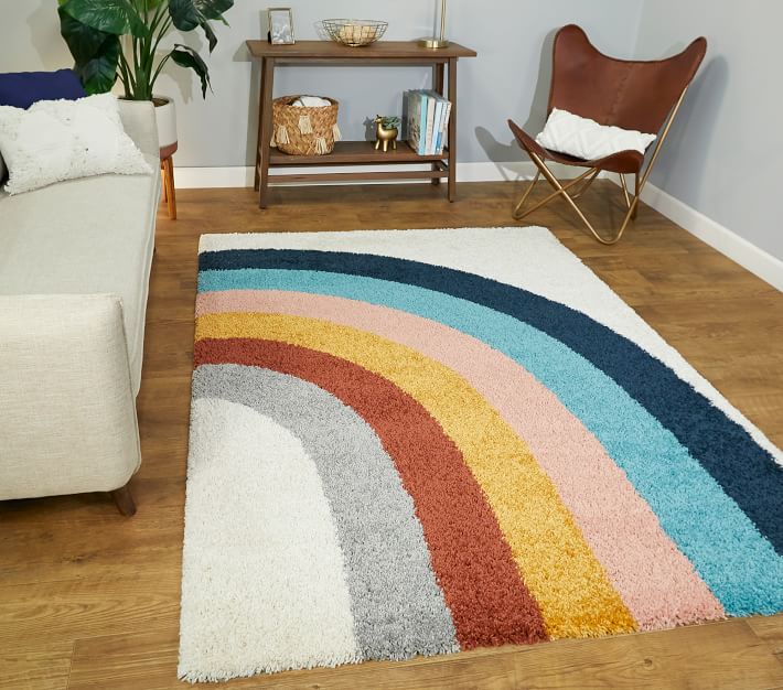 Stain Resistant Rainbow Arch Shag Rug | Pottery Barn Kids