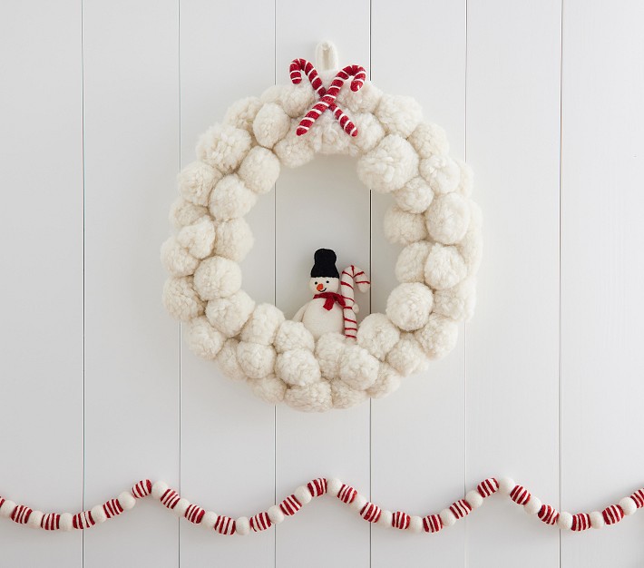 Wool Pom-Pom Snowman Wreath | Pottery Barn Kids