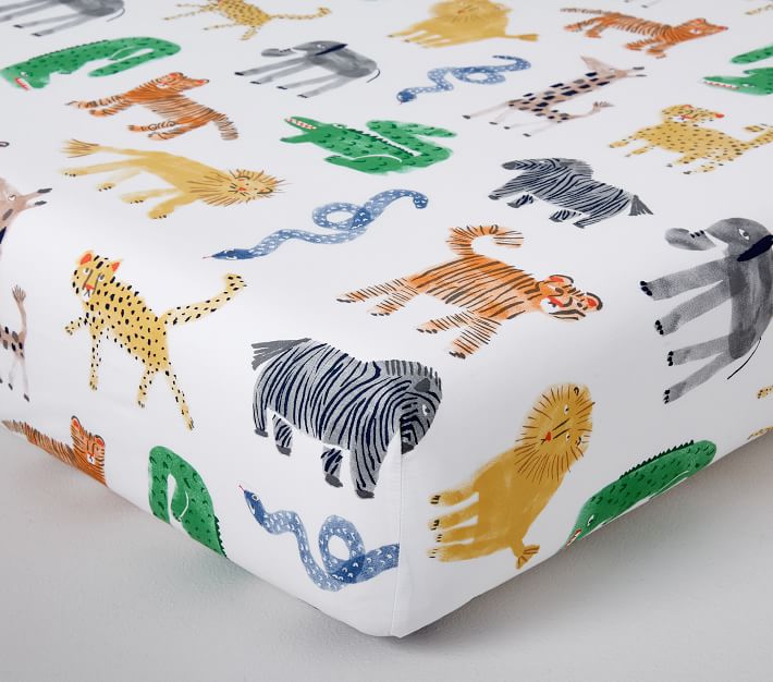 Organic Silly Safari Crib Sheets | Pottery Barn Kids