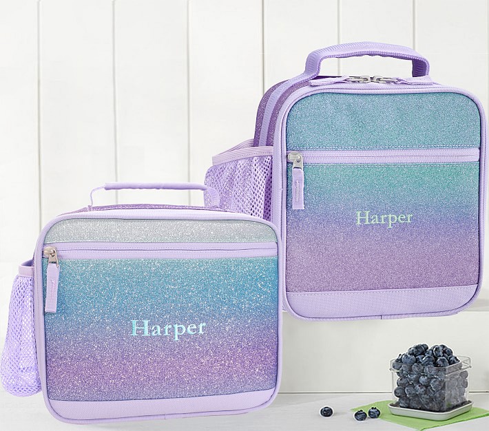 Mackenzie Lavender/Aqua Ombre Sparkle Glitter Lunch Boxes | Pottery ...