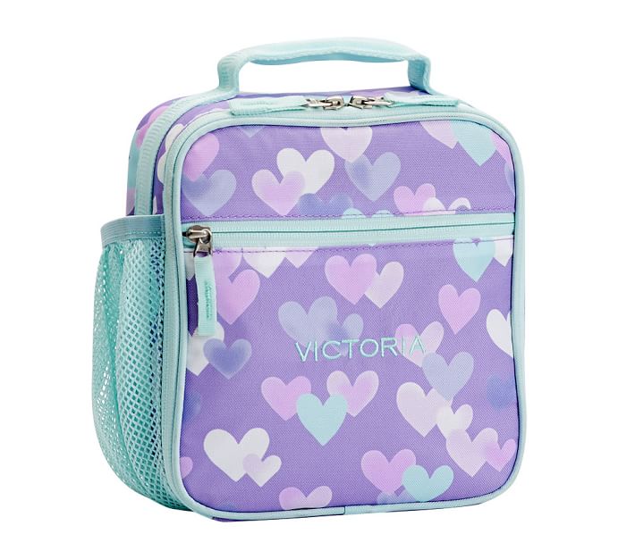 Lavender Aqua Cascading Hearts Kids Lunch Box | Pottery Barn Kids