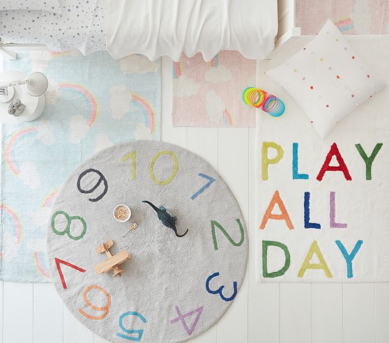 Machine Washable Numbers Round Rug | Pottery Barn Kids