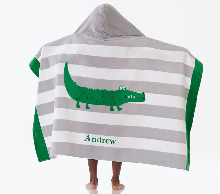 Alligator Gray Stripe Kid Beach Hooded Towel | Pottery Barn Kids