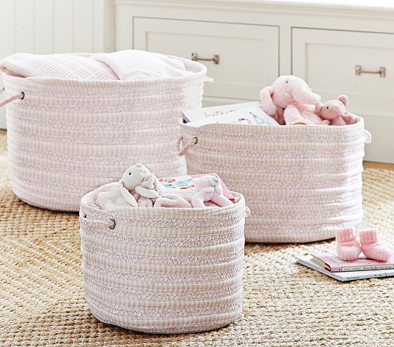 Pink Round Woven Storage | Kids Storage | Pottery Barn Kids