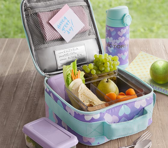 Lavender Aqua Cascading Hearts Kids Lunch Box | Pottery Barn Kids
