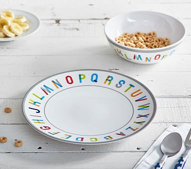 Primary Alphabet Kids Plate and Bowl | Pottery Barn Kids