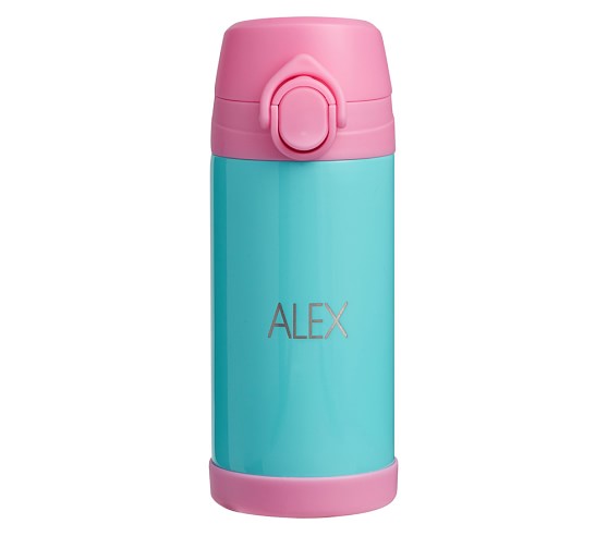 Aqua Pink Trim Solid Regular Kids Water Bottle | Pottery Barn Kids