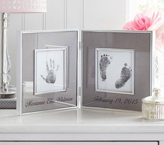 Silver & Gray Linen Handprint & Footprint Frame | Baby Keepsake ...