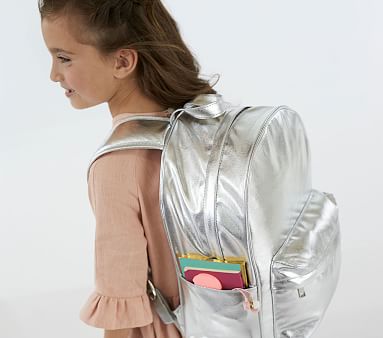 Monique Lhuillier Silver Metallic Kids Backpack | Pottery Barn Kids