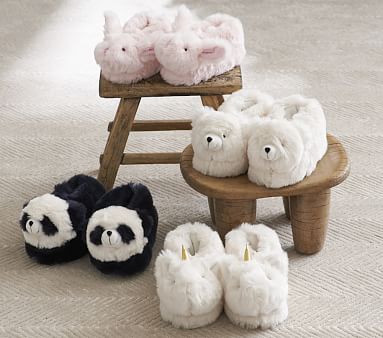 Critter Faux-Fur Kids Slippers | Pottery Barn Kids